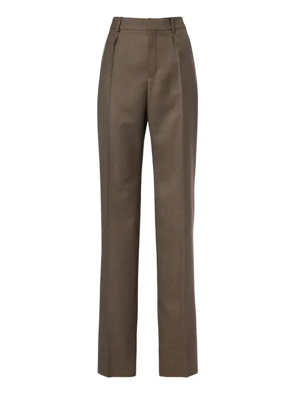Saint Laurent Wool Straight Leg Pants - Brown