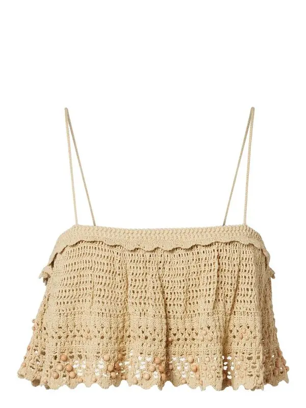 Isabel Marant Oraviel Beaded Crochet Crop Top - Beige