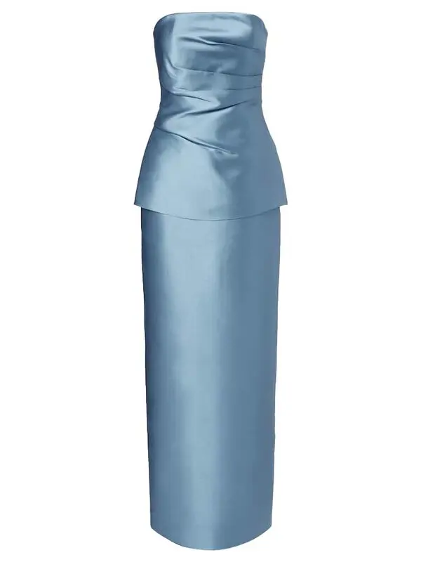 Solace London Lucille Strapless Satin Gown - Blue