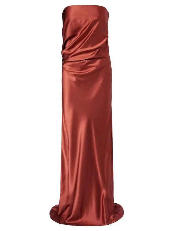 THE SEI Draped Silk Charmeuse Bustier Gown - Burgundy