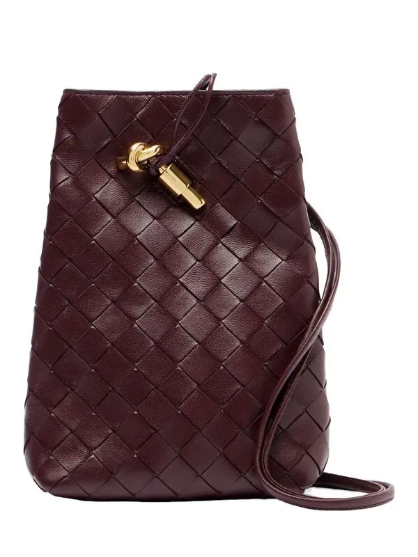 Bottega Veneta Andiamo Intrecciato Leather Phone Pouch - Burgundy