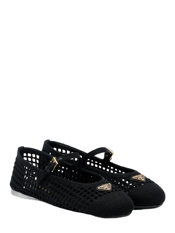 Prada Crochet Mary Jane Flats - Black