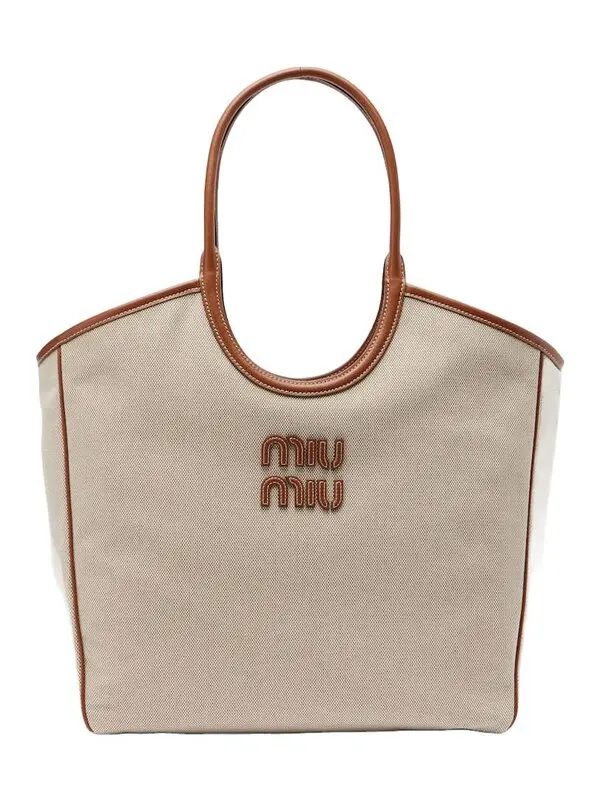 Miu Miu Leather-trimmed Canvas Tote Bag - Beige