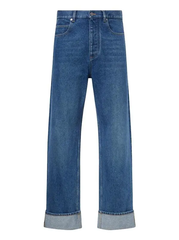 Bottega Veneta Leather-trimmed Wide-leg Jeans - Blue
