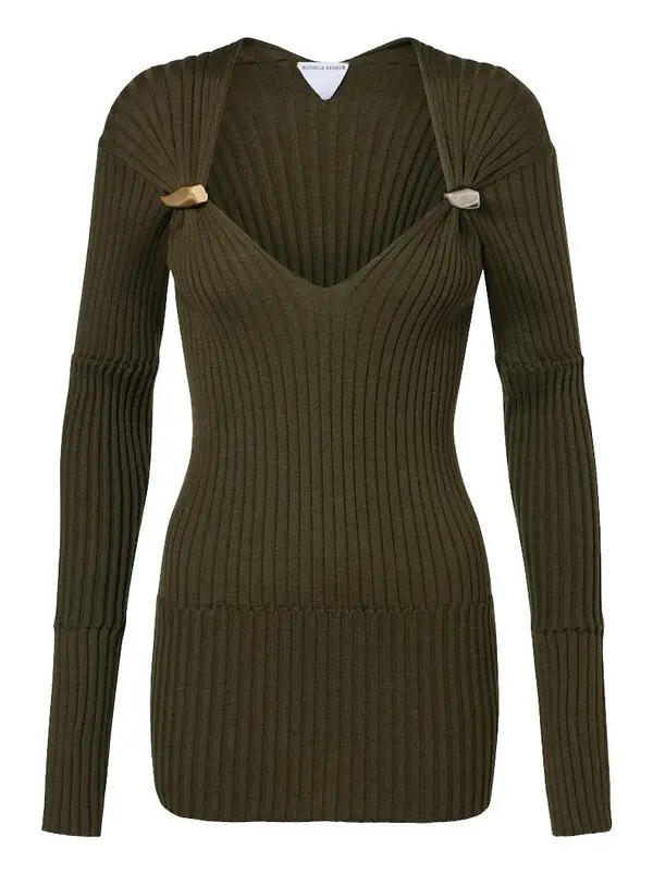 Bottega Veneta Ribbed-knit Cashmere And Silk Top - Green