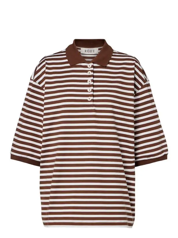 RÓHE Striped Oversized Cotton Polo Shirt - Brown