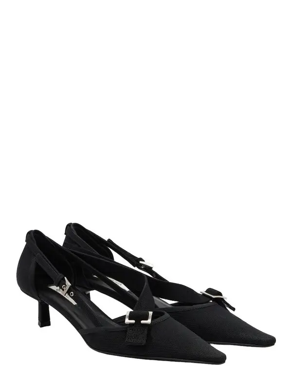 Prada Pointed Toe Buckled Canvas Pumps - Black