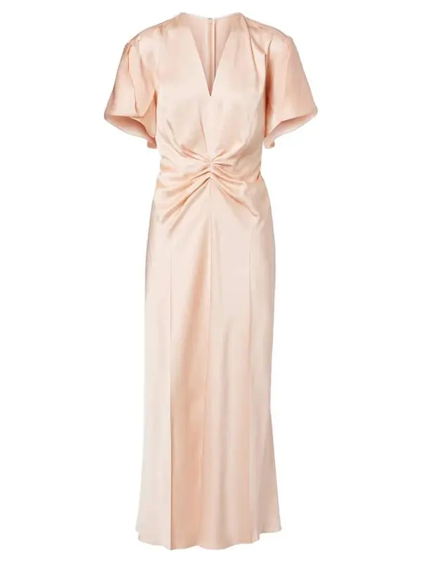 Victoria Beckham Eve Gathered Satin Crêpe Midi Dress - Pink