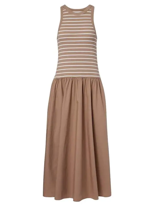 Velvet By Graham & Spencer Romina Striped Cotton-blend Midi Dress - Brown