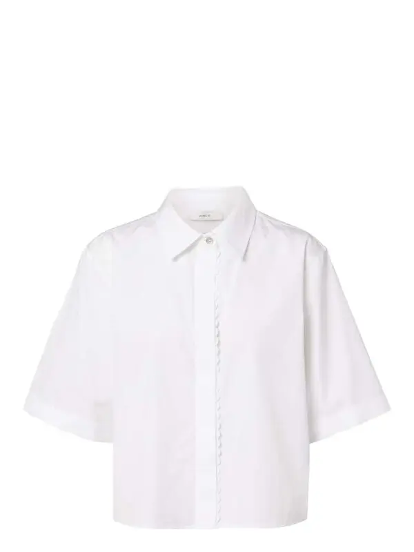 Vince Scalloped Cotton Poplin Shirt - White