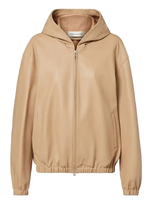 Nour Hammour Leo Leather Zip-up Hoodie - Beige