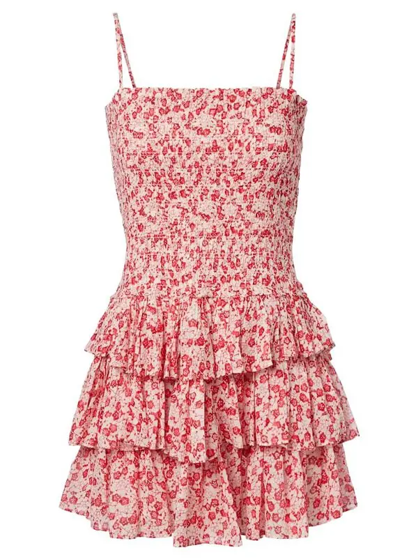 MARANT ETOILE Elodie Floral Smocked Cotton Mini Dress - Red