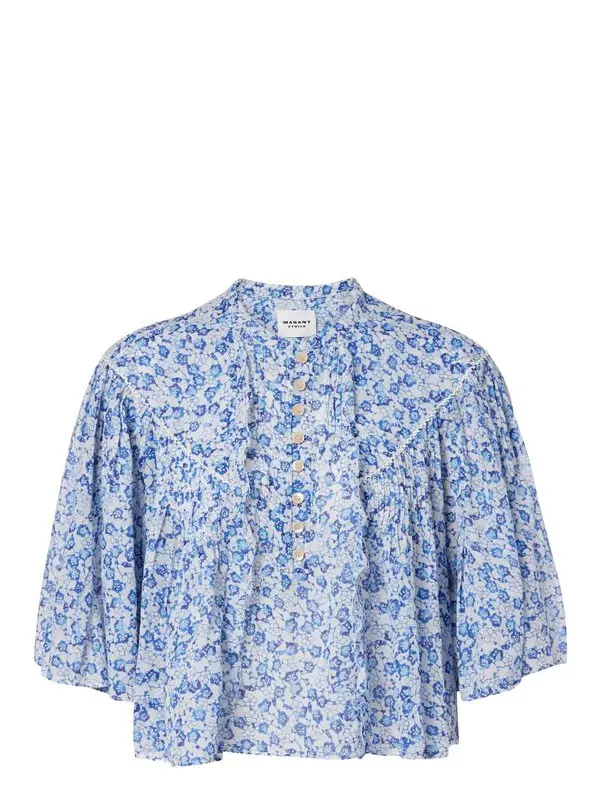 MARANT ETOILE Floral Organic Cotton Veelia Top - Blue