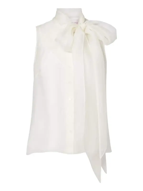 Carolina Herrera Tie-neck Silk Top - White