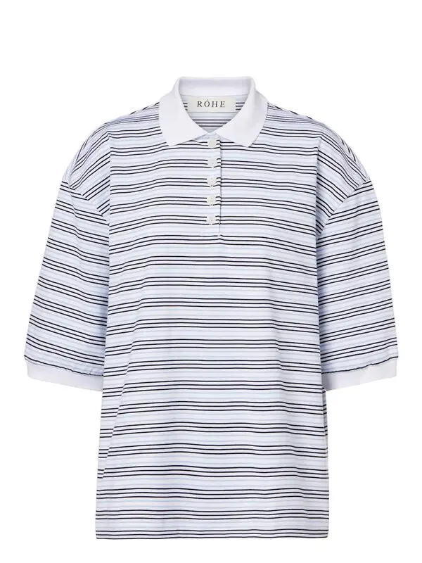 RÓHE Striped Oversized Cotton Polo Shirt - White