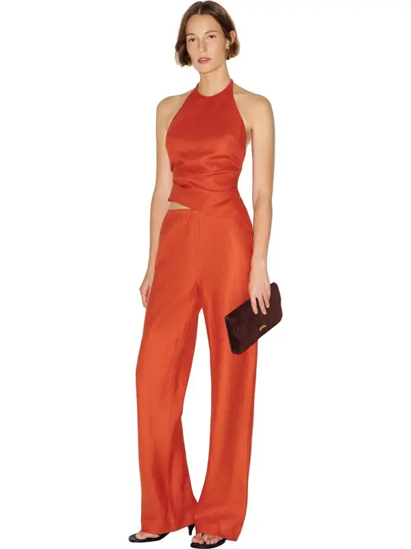 REFORMATION Gale Linen Mid Rise Short Pant - Red