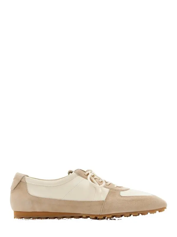 AeydĒ Uma Suede-trimmed Satin Sneakers - Neutral