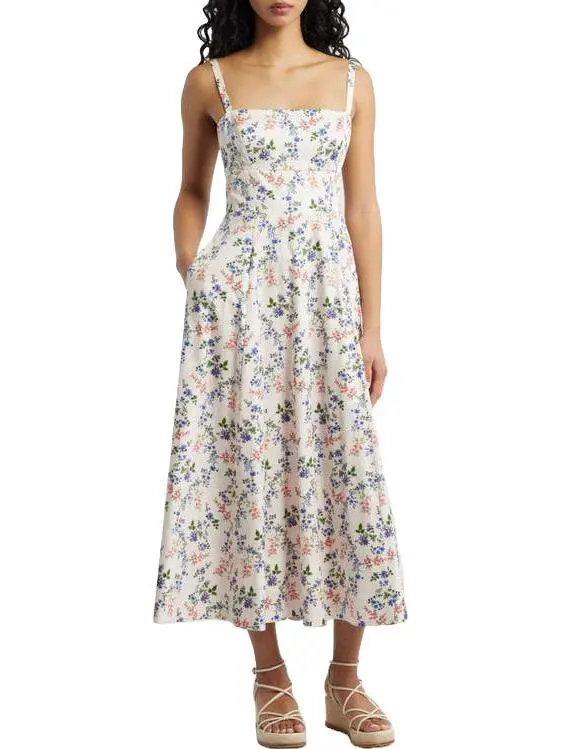 Hill House Home The Margot Cotton Midi Dress - Scallop Bow Chintz Pink