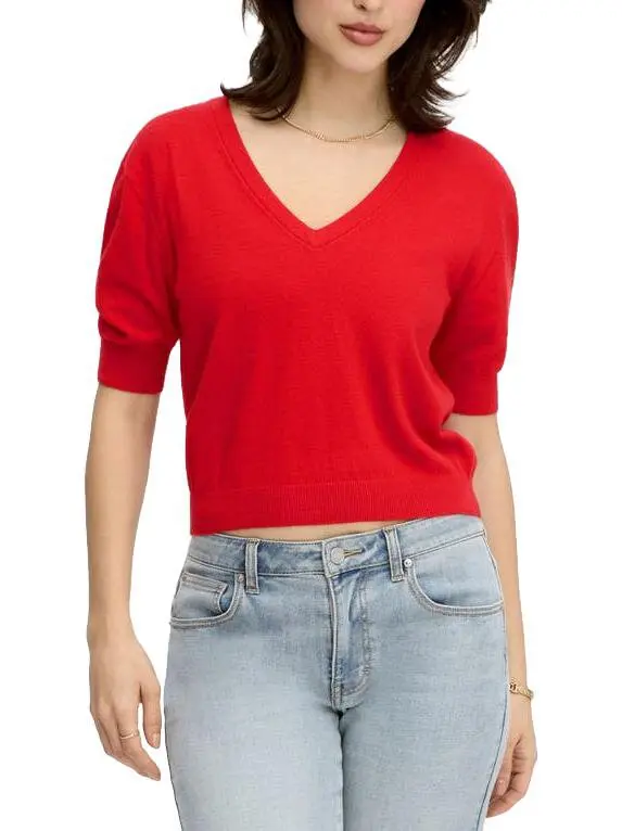 Sam Edelman Cropped V-neck Sweater - Flame