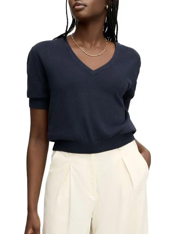 Sam Edelman Cropped V-neck Sweater - Navy
