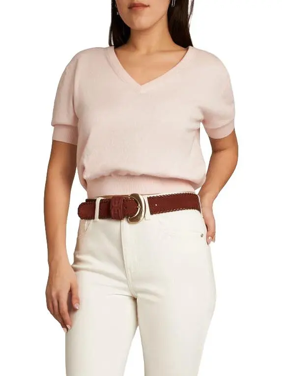 Sam Edelman Cropped V-neck Sweater - Soft Pink