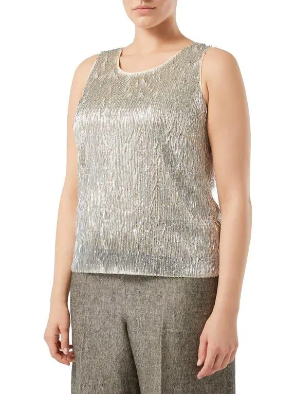 Marina Rinaldi Celebre Sequin Sleeveless Top - Silver