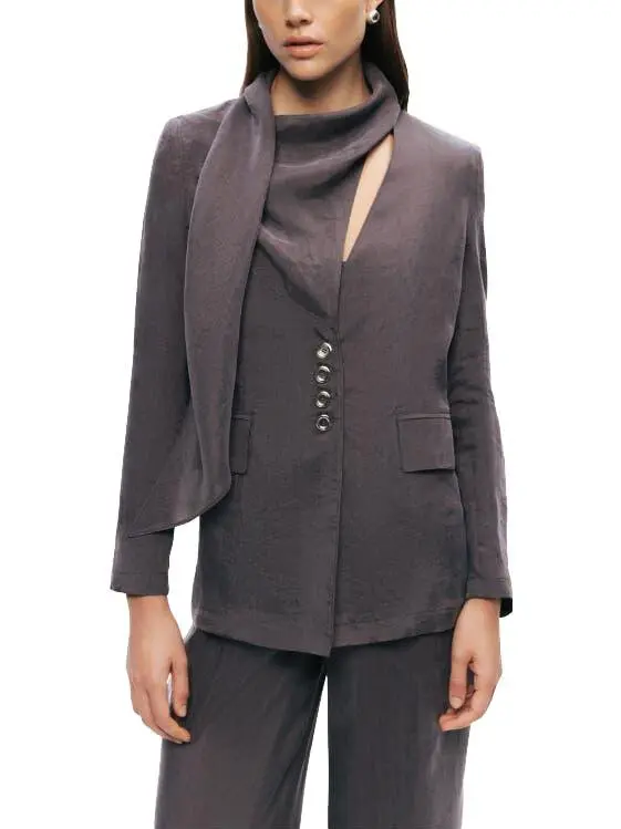 NOCTURNE Asymmetrical Draped Tailored Jacket - Anthracite