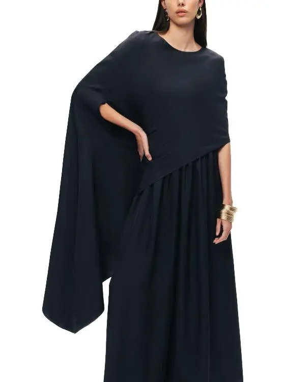 NOCTURNE Draped Cape Blouse - Black
