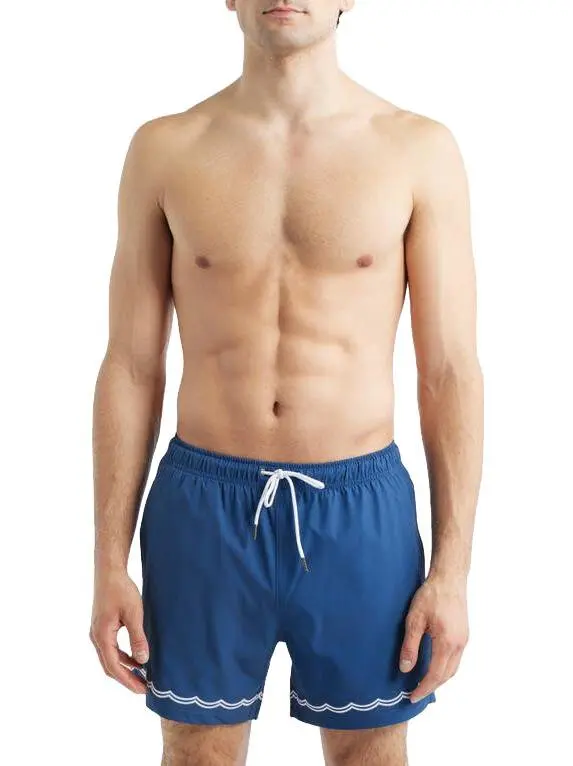 MAVRANS Waves Embroidered Swim Trunks - Blue