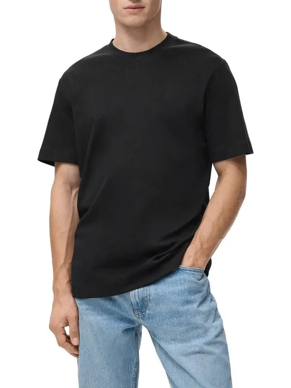 Mango Regular Fit Weight Cotton T-shirt - Black