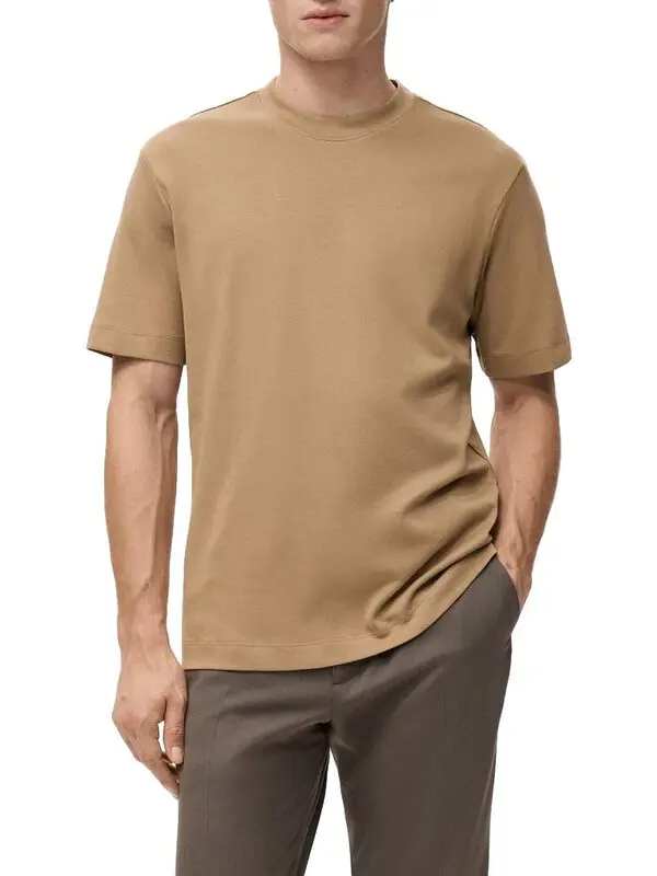 Mango Regular Fit Weight Cotton T-shirt - Medium Brown