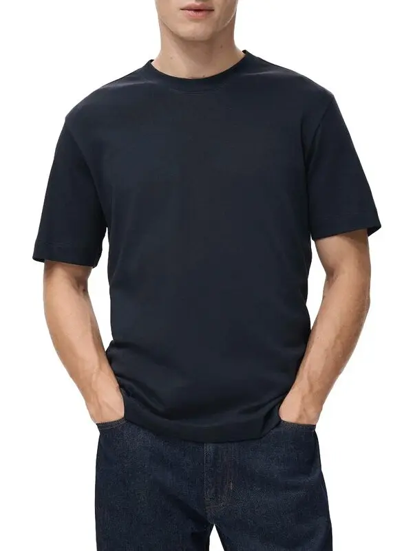 Mango Regular Fit Weight Cotton T-shirt - Navy