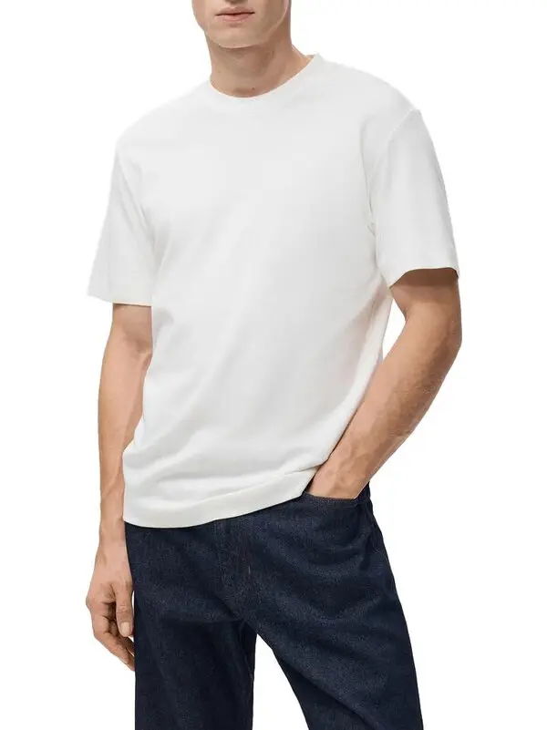 Mango Regular Fit Weight Cotton T-shirt - Off White
