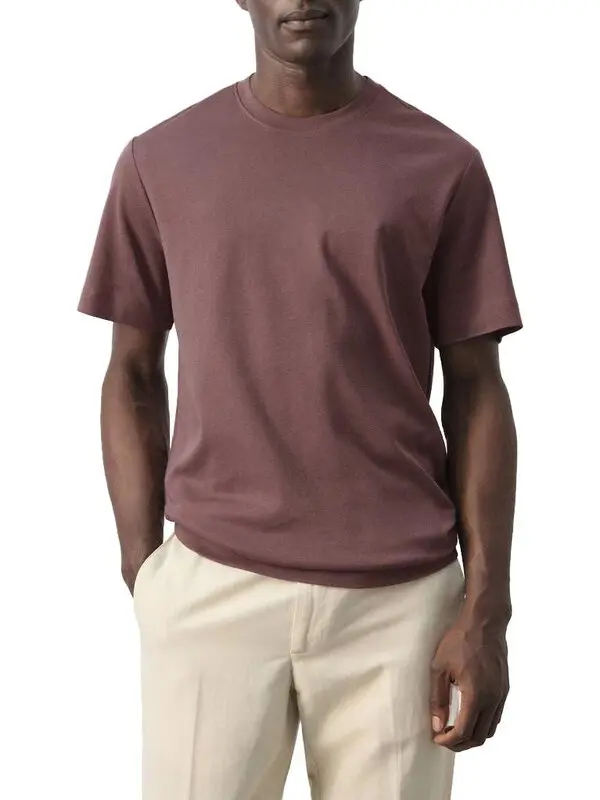 Mango Regular Fit Weight Cotton T-shirt - Plum