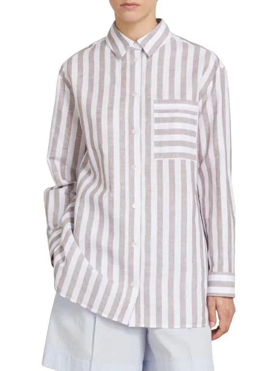 MM BY MAX MARA Ululo Stripe Linen Blend Shirt - Hazelnut Brown