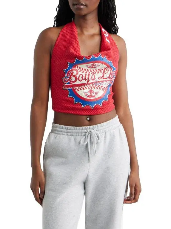 BOYS LIE Graphic Halter Crop Top - Red