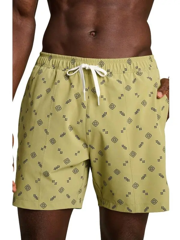 RHONE 5.5-inch Water Repellent Swim Trunks - Dusty Sage Foulard
