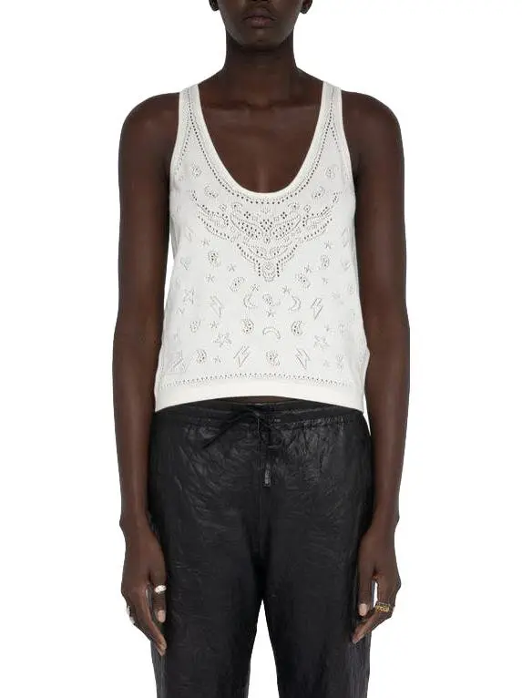 Zadig&Voltaire Jossy Bandana Pointelle Cotton Sweater Tank - Eggshell