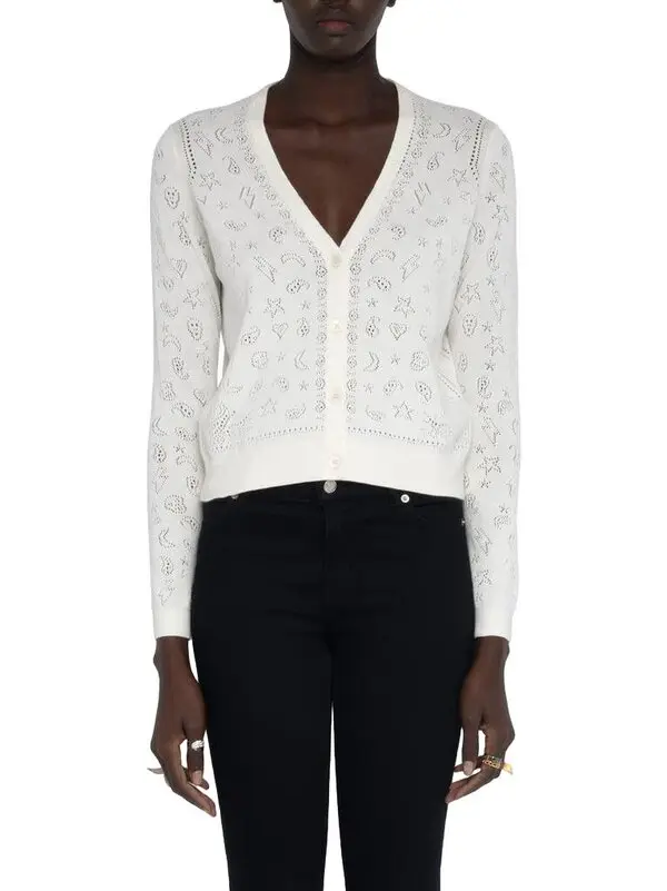 Zadig&Voltaire Manala Bandana Pointelle Cotton Cardigan - Eggshell