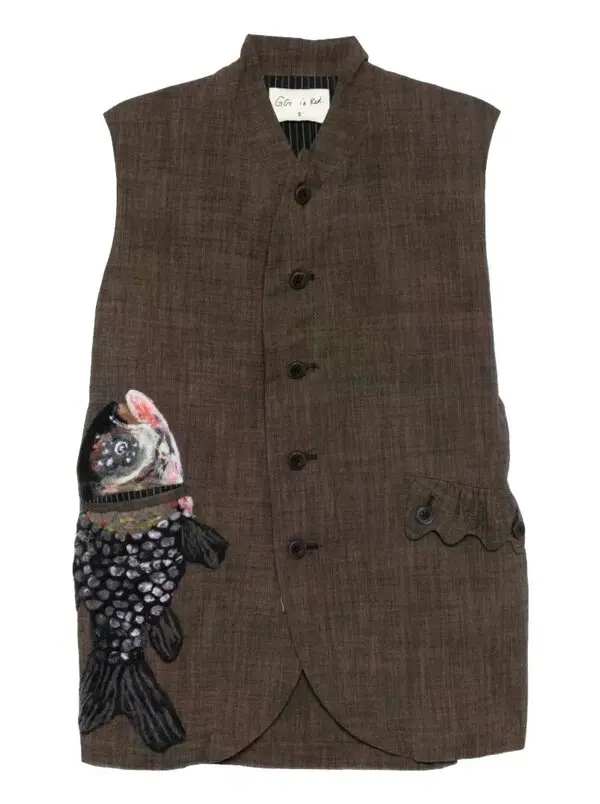 GG IN RED Appliqué Vest - Brown