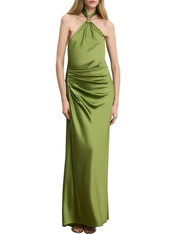 Veronica Beard Izaren Halter Neck Silk Blend Dress - Cactus