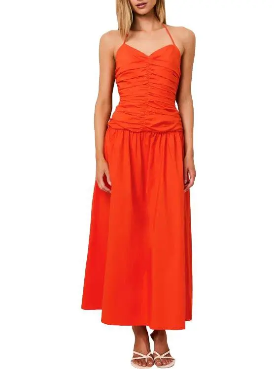 Solid & Striped The Adina Center Ruched Halter Neck Maxi Dress - Habanero