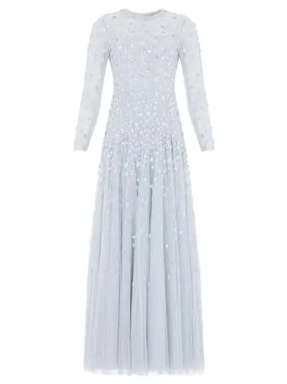NEEDLE & THREAD Starry Nights Round Neck Gown - Ice Blue