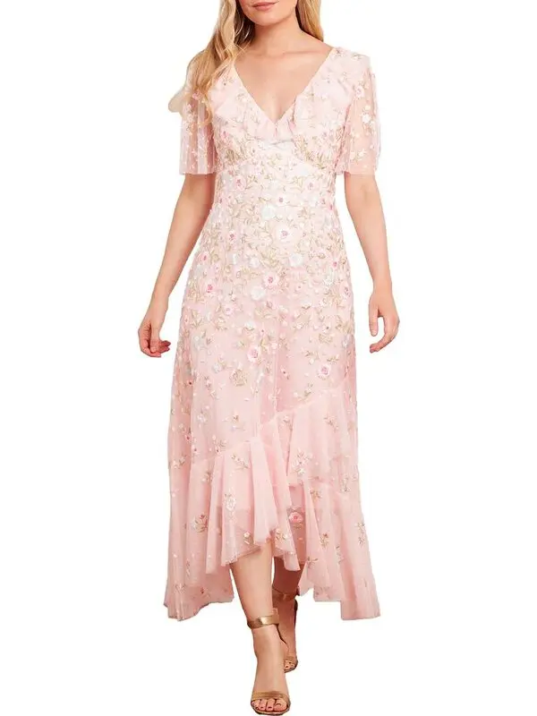 NEEDLE & THREAD Ethereal Blooms Frill Ankle Gown - Seashell/multi