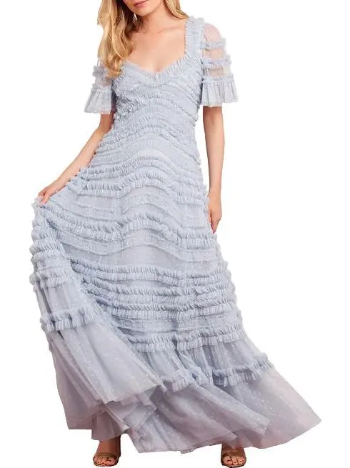 NEEDLE & THREAD Amara Ruffle Gown - Skylight