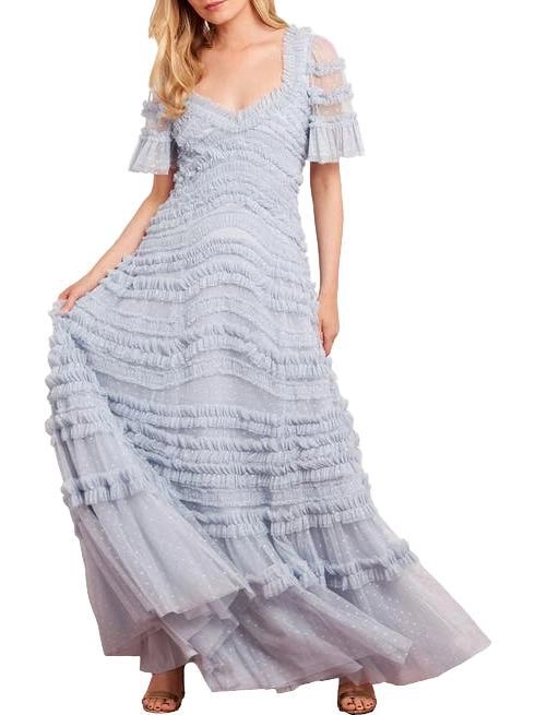 NEEDLE & THREAD Amara Ruffle Gown - Skylight