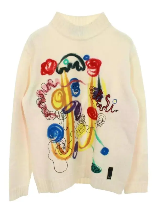 Fendi 2000s Mock Neck Sweater With Graphic Print - Neutrals