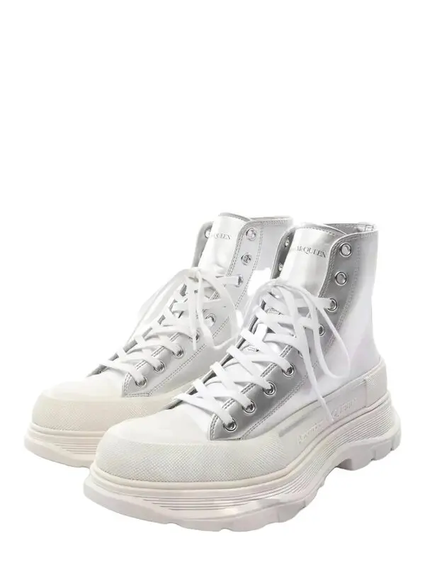 Alexander McQueen High-cut Leather Sneakers - Silver