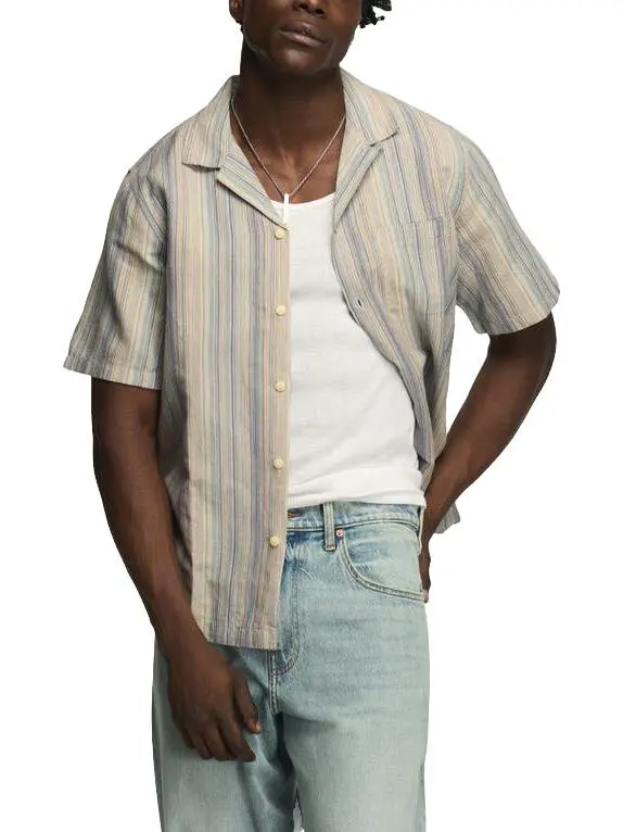 Lucky Brand Stripe Cotton Camp Shirt - Blue Multi