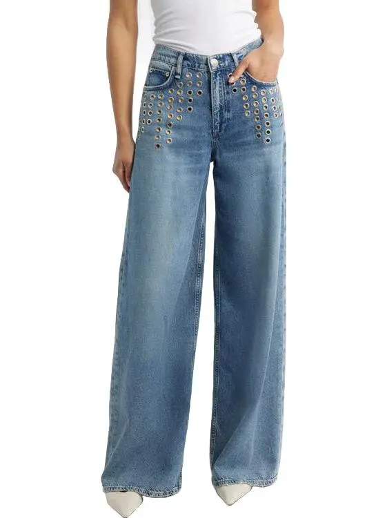 Rag & Bone Featherweight Sofie Grommet Wide Leg Jeans - Amalfi Grom